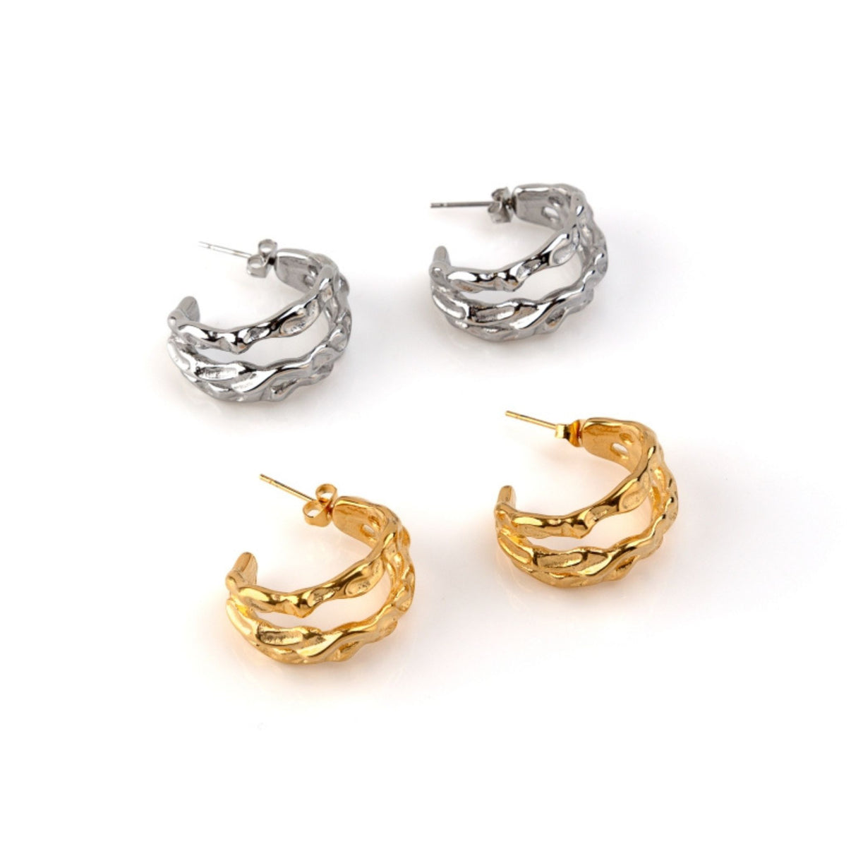 TRIPLE WINGS II | Argolas Triplas Trabalhadas em Aço Inoxidável – BeClassy